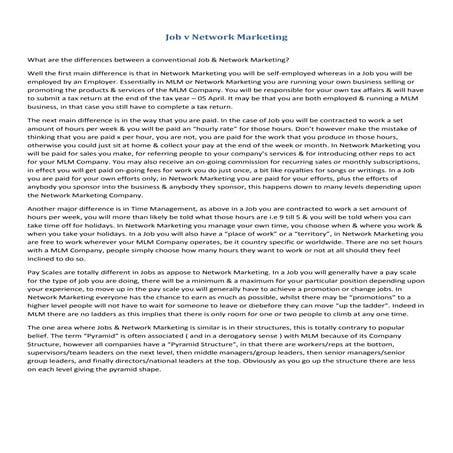 Job v Network Marketing | DOCX