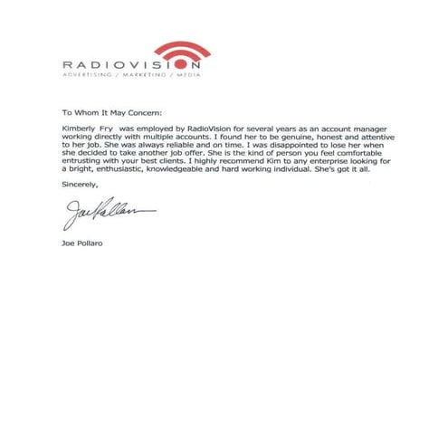 Joe Pollaro Recommendation | PDF