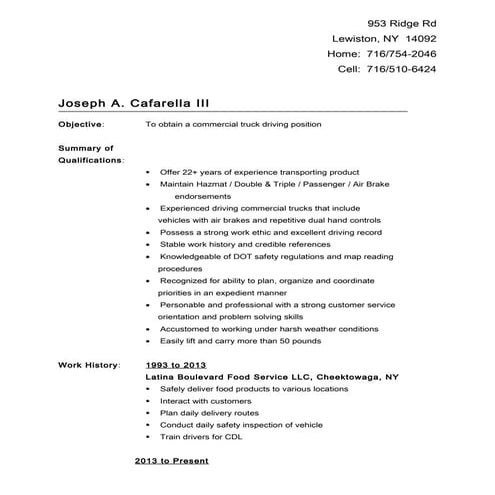 2016 CDL / CLASS A DRIVER RESUME | DOC