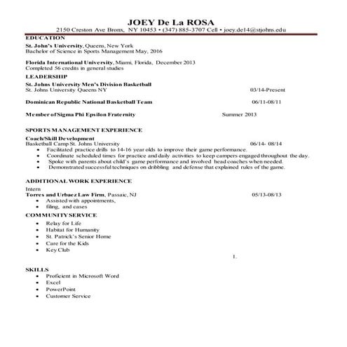 Joey De La Rosa resume | PDF