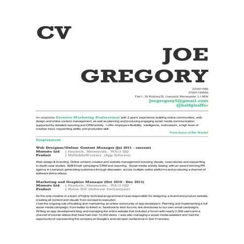 Joe Gregory CV | PDF | Business | Business and Finance