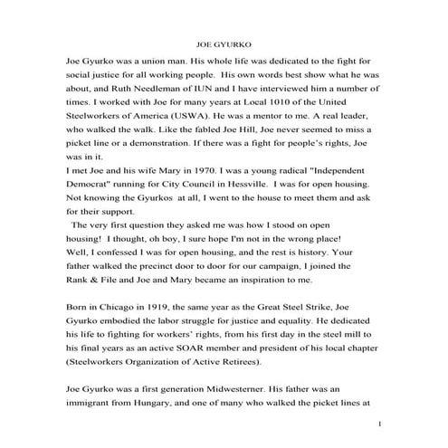 Joe Gyurko Euology | PDF