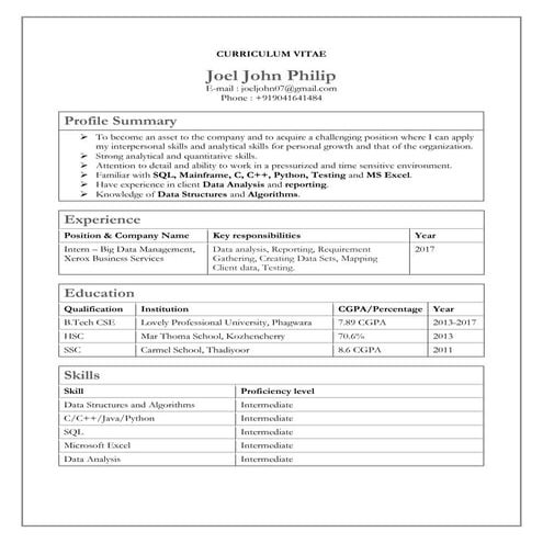 Joel John Philip CV | PDF