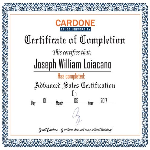 Joe Loiacano Advanced Sales Certification | PDF