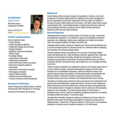 Joe raimondo digital architect profile | PPTX