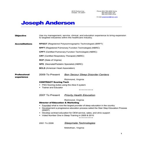 Resume 1, Joyce Lincourt-Sullivan | PDF