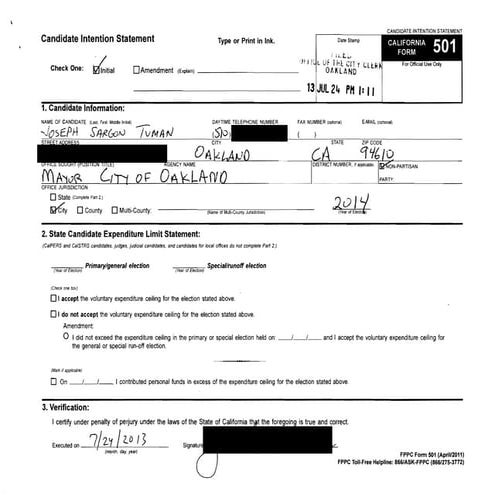 Joe Tuman FPPC Form 501 | PDF