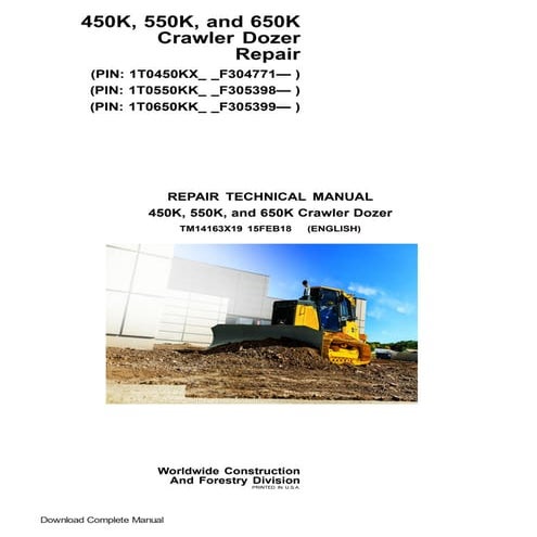 John Deere 450K & 550K Dozer Operation & Test Manual (TM14162X19) | PDF