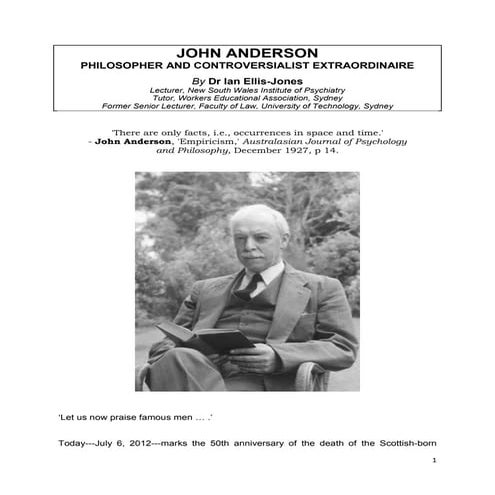 JOHN ANDERSON: PHILOSOPHER AND CONTROVERSIALIST EXTRAORDINAIRE | PDF