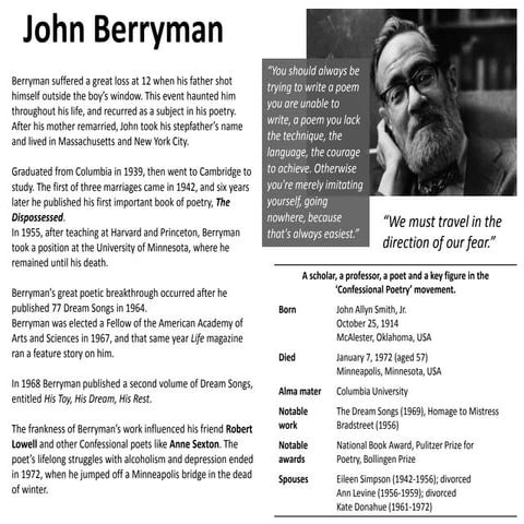 John Berryman, poetry, the dream songs, American author, analysys. | PPTX