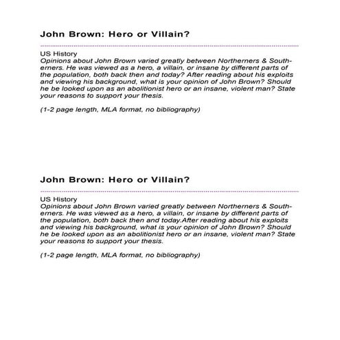 John Brown Reaction Essay | DOC