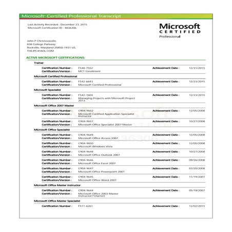 John Christovassilis - Microsoft Certified Professional Transcript | PDF