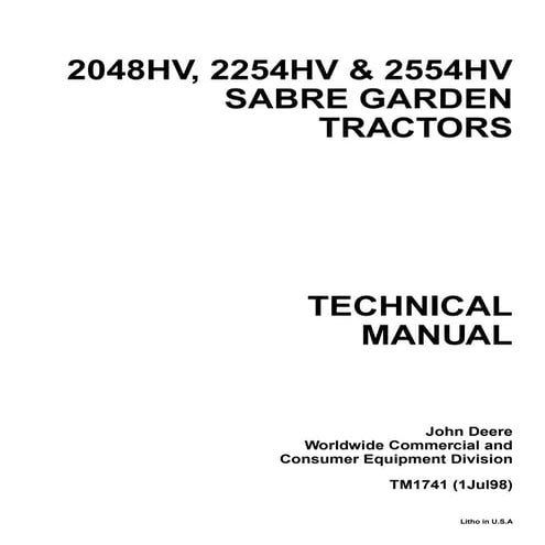 John deere 2554 hv sabre lawn garden tractor service repair manual | PDF