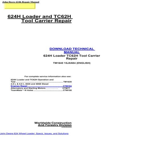 John Deere 624h Wheel Loader Specs Manual | PDF