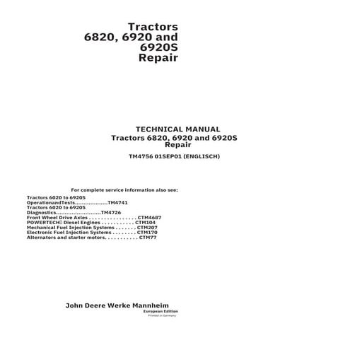 John Deere Tractor 6820, 6920 and 6920S Repair Manual TM4756 - PDF File ...