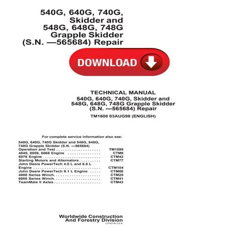 John Deere 740G 548G Grapple Skidder Technical Repair Manual.pdf