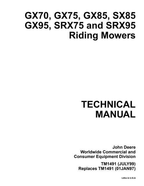 John deere mid mount z-trak m665 mower service repair manual (tm1778) | PDF