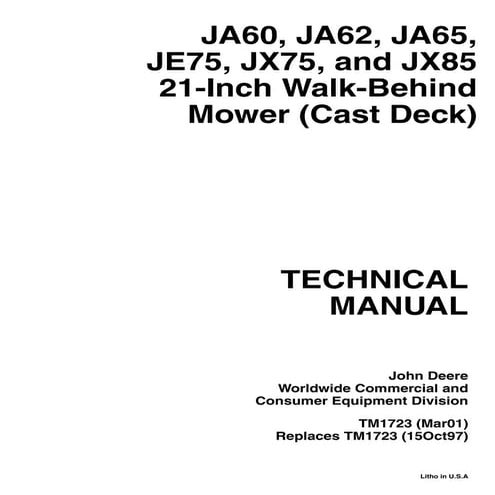 John deere ja62 21 inch walk-behind mower service repair manual | PDF