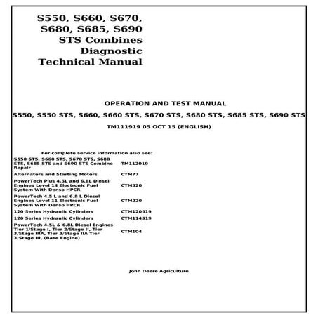 John Deere S660 Combines Diagnostic & Test Service Manual TM111919.pdf