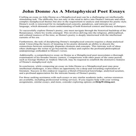 John Donne As A Metaphysical Poet Essays | PDF