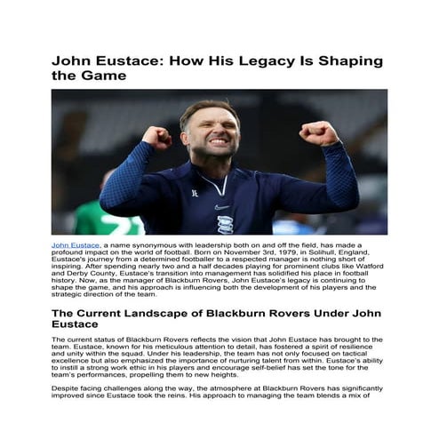 John Eustace: How His Legacy Is Shaping the Game | DOCX