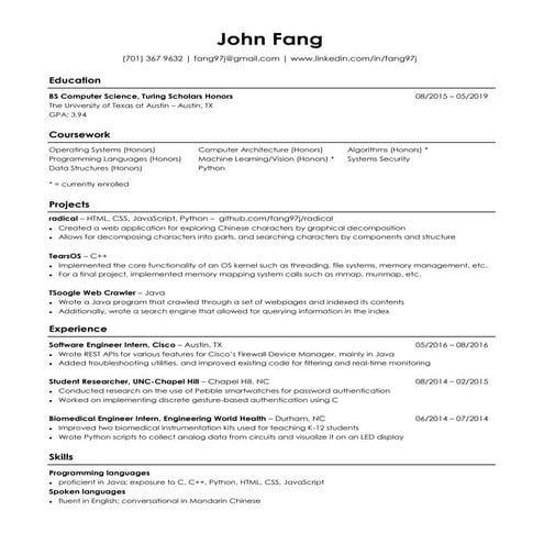 John Fang Resume | PDF