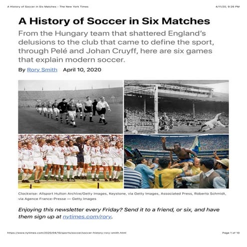 A History of Soccer in Six Matches | PDF