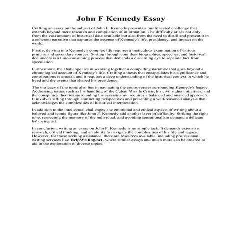 John F Kennedy Essay. President John F. Kennedys speechs - Free Essay ...
