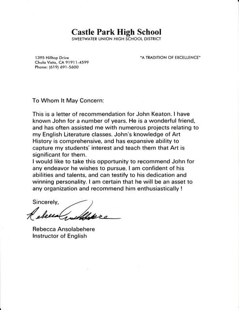 Letter of Recommendation : Community Events : Judith A. Stang | PDF