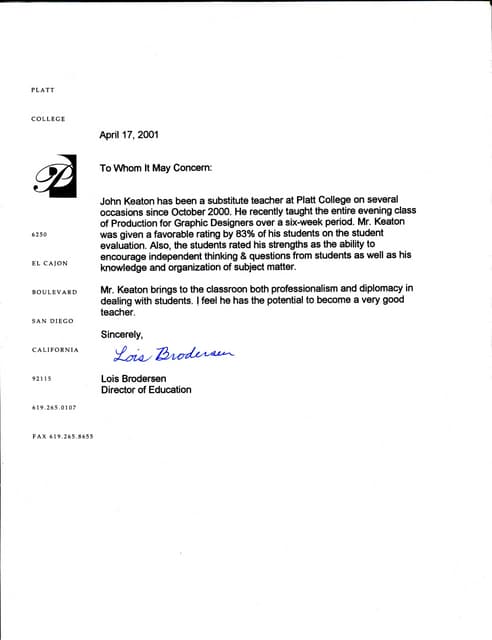 Letter of Recommendation : Community Events : Judith A. Stang | PDF