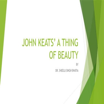 JOHN KEATS’ NATURE POEM, 'A THING OF BEAUTY' | PPTX