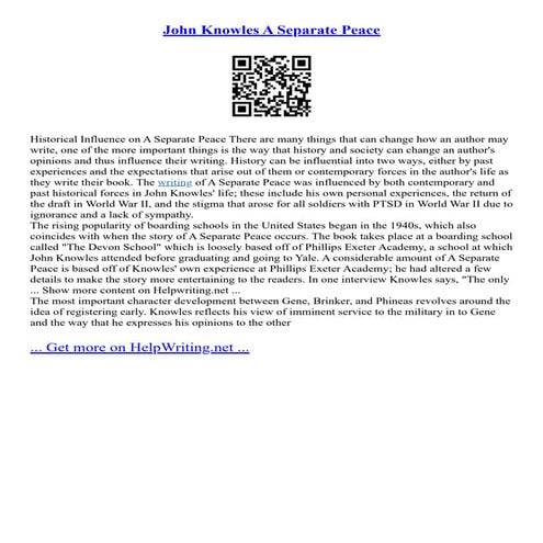 John Knowles A Separate Peace | PDF