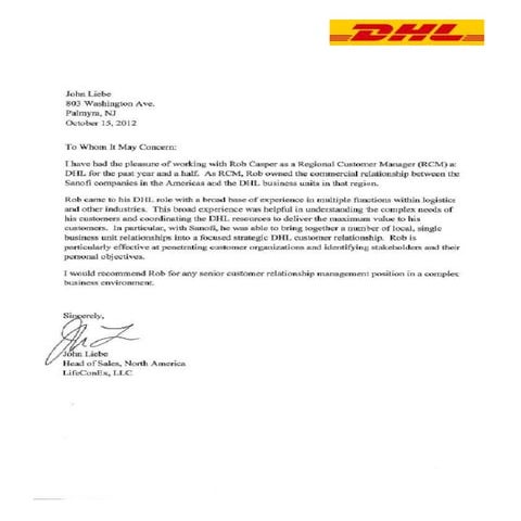 Rob Casper Recommended by DHL John Liebe 121015 | PPTX