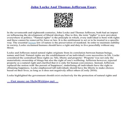 John Locke And Thomas Jefferson Essay | PDF