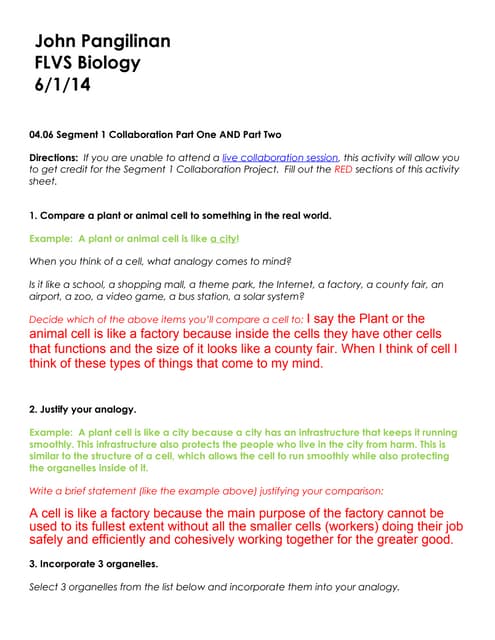 Cell Analogy Example | PPTX