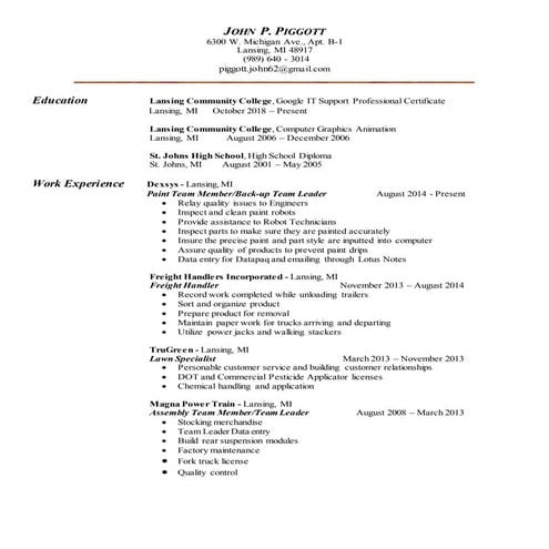 John Piggott's Resume | DOCX