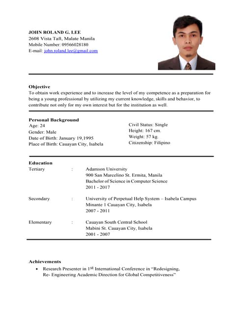 Sample Resume for OJT | DOCX
