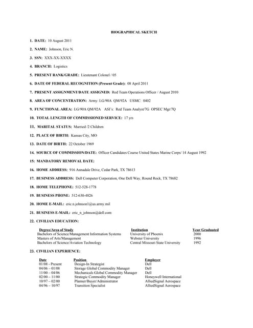 Military Biographical Summary