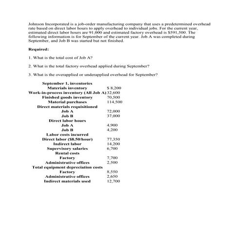 Johnson Incorporated is a job-order manufacturing company that uses a.docx
