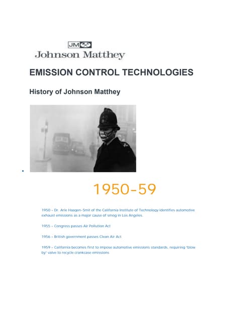Johnson Matthey 40 Years of Cleaner Air | PPT