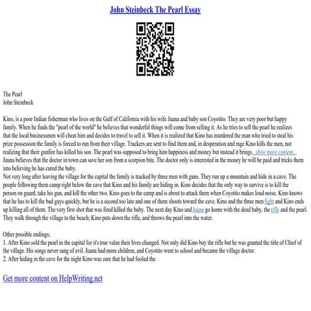 The pearl by John Steinbeck (about the book, author, characters and ...