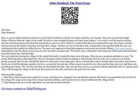 The pearl by John Steinbeck (about the book, author, characters and ...