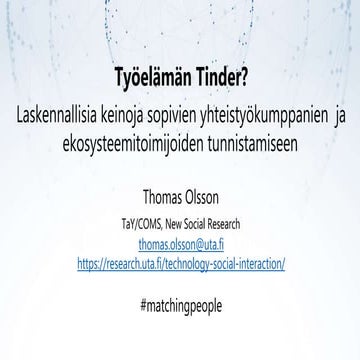 Thomas Olsson, Associate professor at University of tampere