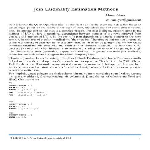 Join Cardinality Estimation Methods In Oracle12c Pdf