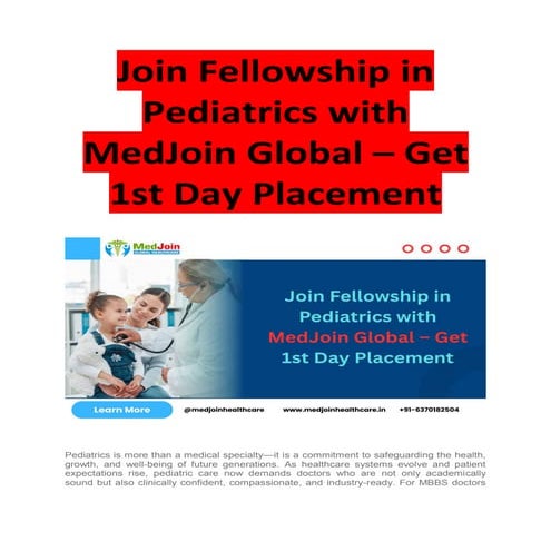 Join Fellowship in Pediatrics with MedJoin Global – Get 1st Day ...