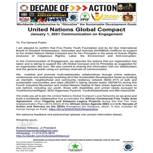 Join Five Points Youth Foundation Presentation United Nations Global ...