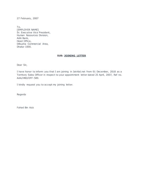 Joining letter | DOCX