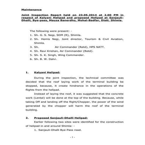 Joint inspection | DOC | Air Travel | Travel Type