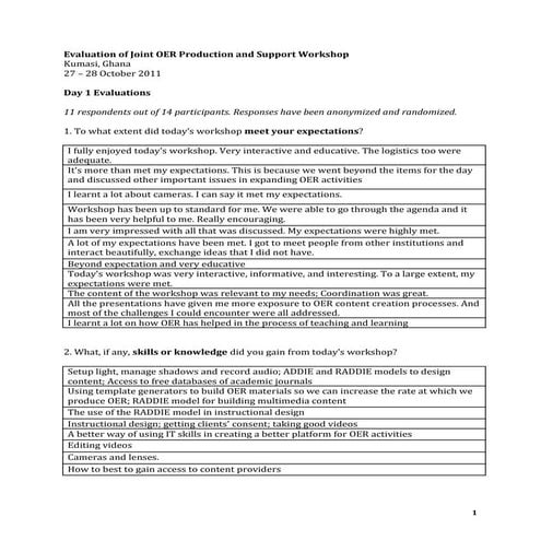 Joint OER Production Ghana Workshop - Summary Of Evals | PDF