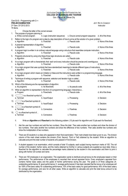 Flowchart Question And Answer Algorithm Mcq Pdf
